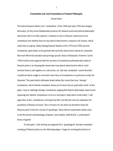 Essentialism And Anti Essentialism In Feminist Philosophy
