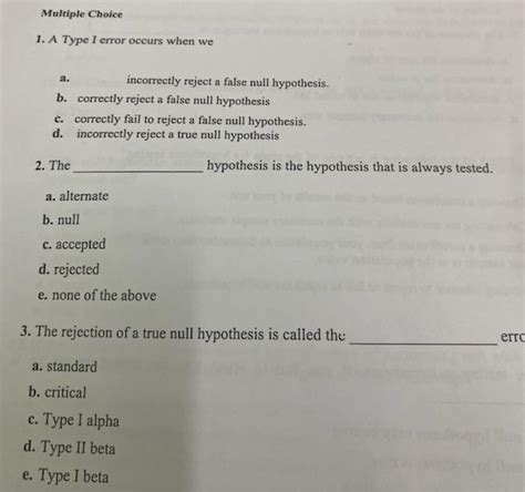 solved 1 a type i error occurs when we a incorrectly