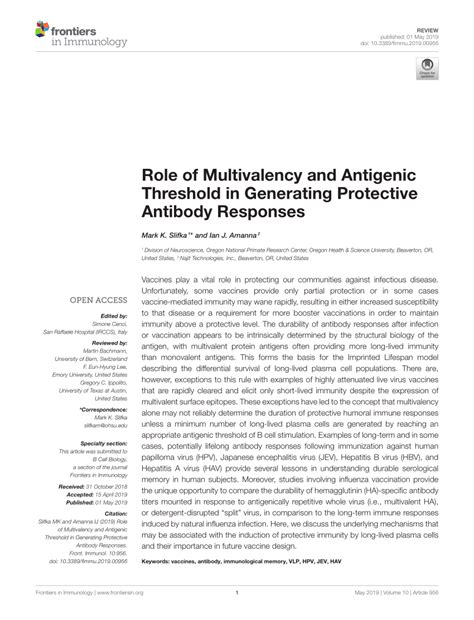 Pdf Role Of Multivalency And Antigenic Threshold In Generating