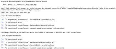 Solved A Regression Performed To Predict Selling Price Of