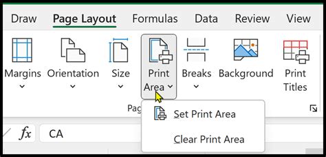 Excel Print Options Set Print Area Print Selection Margins And