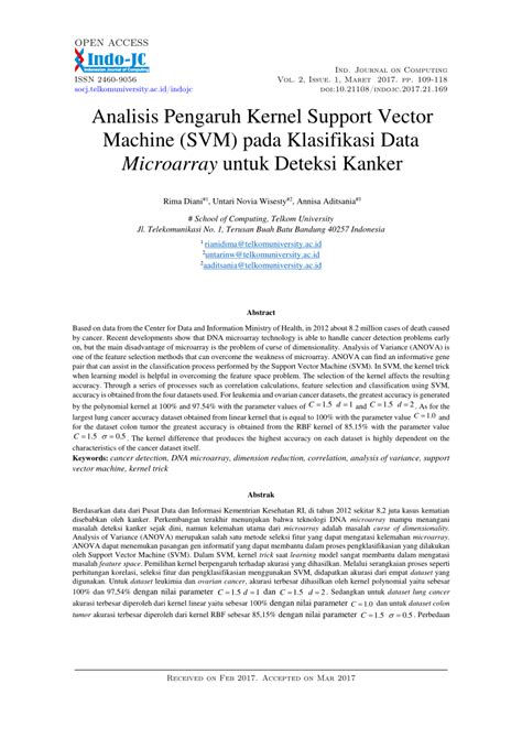 Pdf Analisis Pengaruh Kernel Support Vector Machine Svm Pada