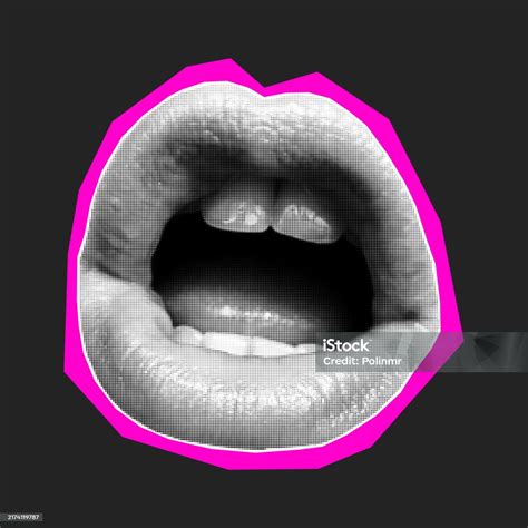 하프 톤 콜라주 배너 종이 컷 입을 벌리고 이야기합니다 매거진 스티커 그런지 이미지 기법에 대한 스톡 벡터 아트 및 기타 이미지 그런지 이미지 기법 스티커 짐 싸기