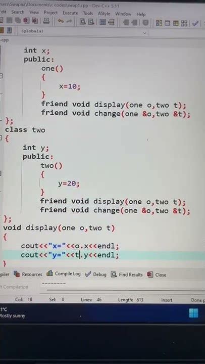 Friend Function Swapping Two Values Of Different Class Members Youtube