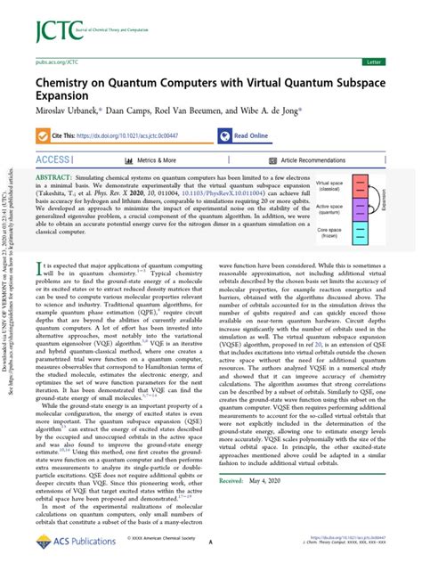 chemistry on quantum computers with virtual quantum subspace pdf