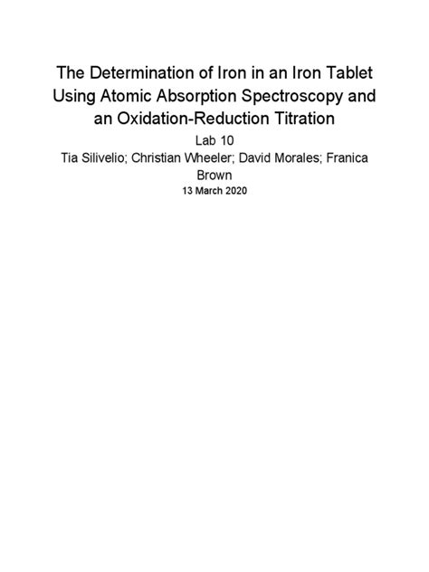 Lab 10 Report Pdf Absorption Spectroscopy Atomic Absorption