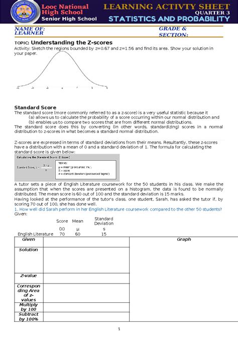 Understanding The Z Scores TOPIC Understanding The Z Scores Activity Sketch The Regions