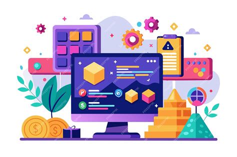 Premium Vector A Computer Screen Displaying Various Items Including Documents Folders And Icons