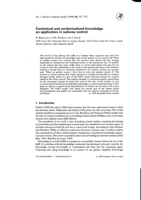 Pdf Contextual And Contextualized Knowledge An Application In Subway