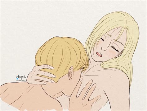 Rule 34 Annie Leonhardt Armin Arlert Attack On Titan Blonde Female Blonde Male Breast Sucking