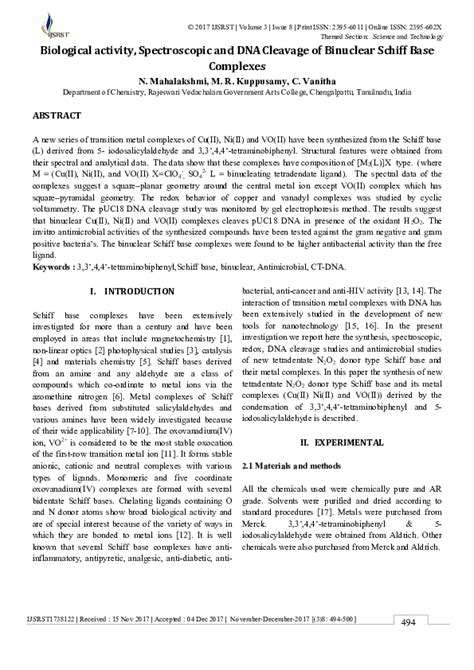 Pdf Biological Activity Spectroscopic And Dna Cleavage Of Binuclear