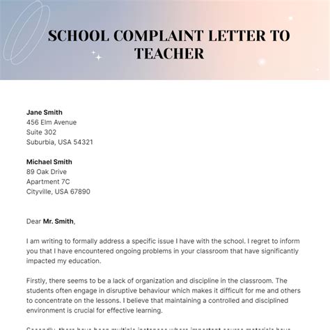 School Complaint Letter To Teacher Template Edit Online And Download