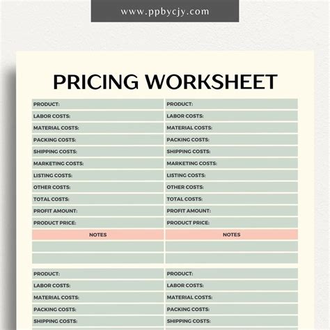Product Pricing Worksheet Pdf Cost Profit And Business Tool Product Pricing Worksheet