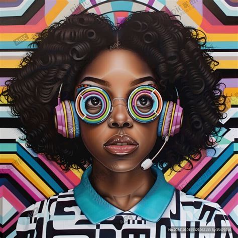 Ai创作图创意时尚头像 数字肖像插画 三维渲染艺术家 个性潮酷形象设计 聆听海报 炫酷人物 创意耳机 戴耳机女孩 非洲爱好者 夸张插画 潮流头像 夸张风人物插画 写实人物插画 夸张人物插画