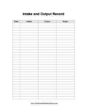 Printable Intake and Output Record