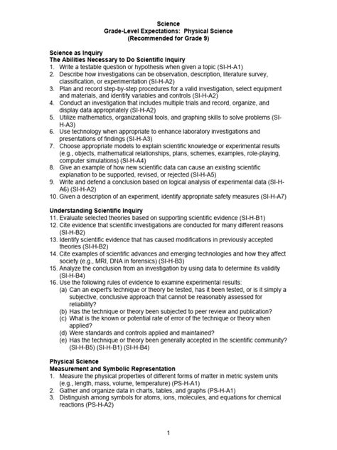 Science Grade 9 Expectations Pdf