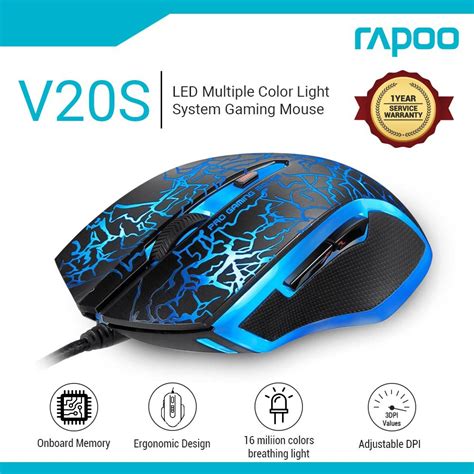 Rapoo Mouse V S Gaming Mouse Led Multiple Color Light Wired Mouse For Laptop Ergonomic Mouse