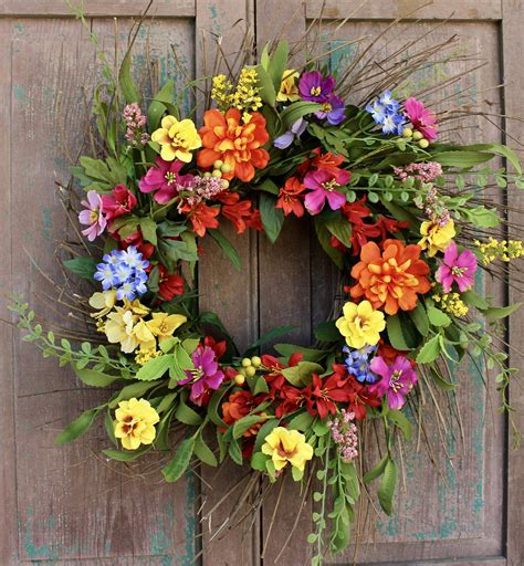 Bright Multi Colored Floral Wreath Floral Wreath Wreath Decor