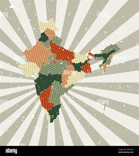 India Vintage Map Grunge Poster With Map Of The Country In Retro Color Palette Shape Of India