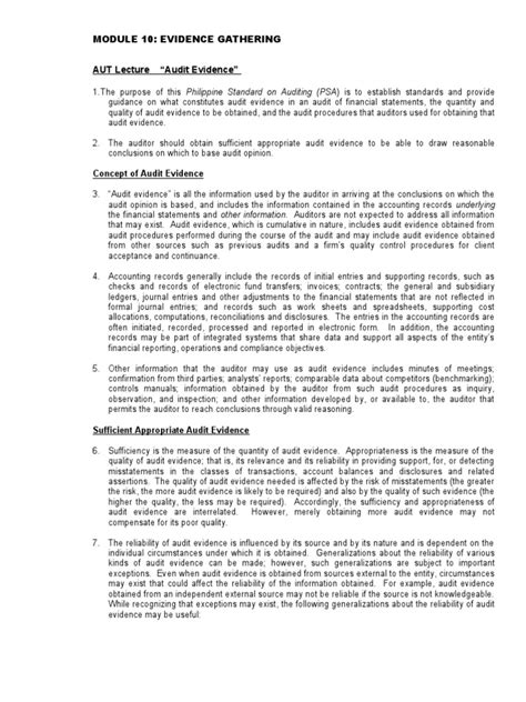 Module 10 Evidence Gathering Lecture Pdf Financial Audit Audit
