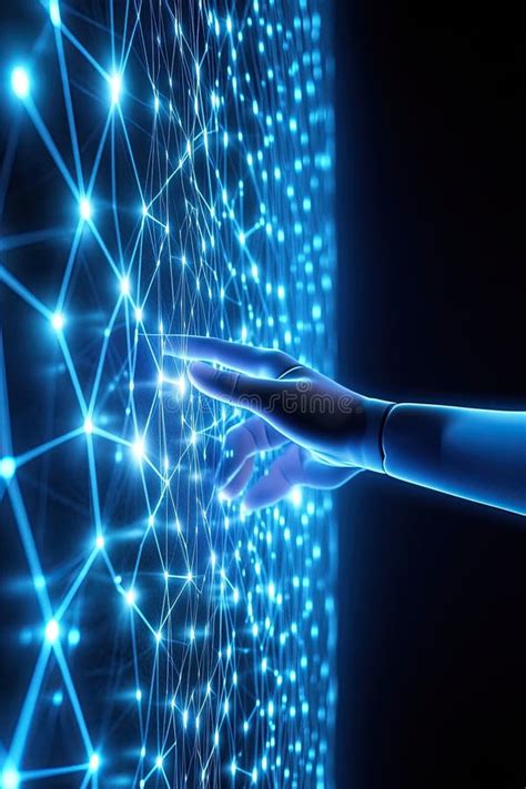Human And Robot Hands Connect Within A Global Network Of Big Data At The Digital Frontier Stock