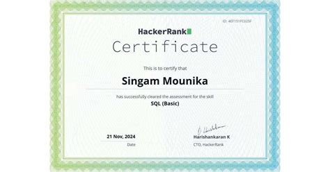 Mounika Singam On Linkedin Hackerrank Skill Certificate