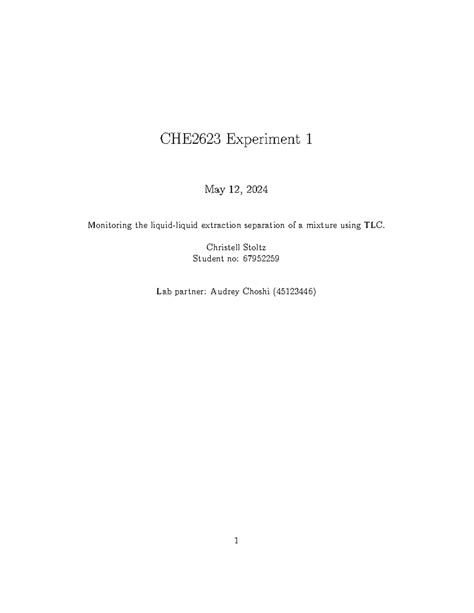 CHE2623 Experiment 1 Practical Lab Report CHE2623 Experiment 1 May 12 2024 Monitoring The