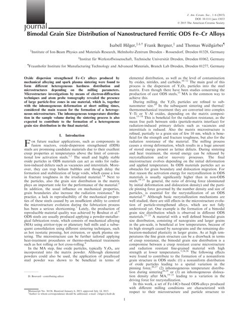Pdf Bimodal Grain Size Distribution Of Nanostructured Ferritic Ods Fe Cr Alloys