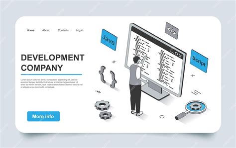 Premium Vector Development Concept In 3d Isometric Landing Page Outline Design Developer