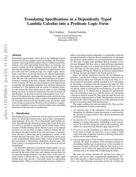Pdf Translating Specifications In A Dependently Typed Lambda Calculus