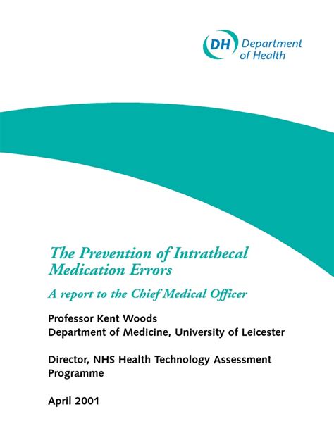 The Prevention Of Intrathecal Medictionl Errors Woods K Department Of Health Uk 2001 Pdf Pdf