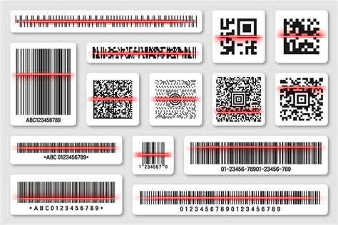 Premium Vector Product Barcodes And Qr Codes With Red Scanning Line