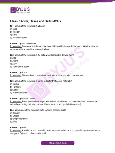 Class 7 Acids Bases And Salts Mcqs Pdf