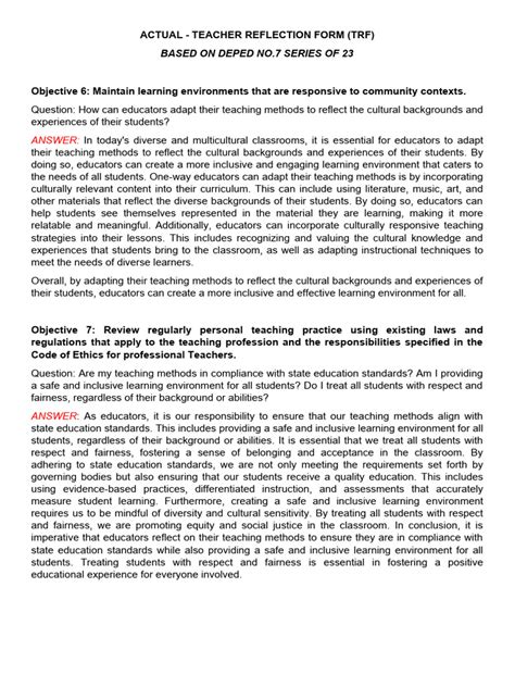 Trf Objectives 6 10 Pdf Teachers Teaching Method