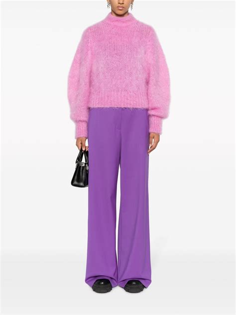 Msgm High Waist Wide Leg Trousers Purple Farfetch Uk
