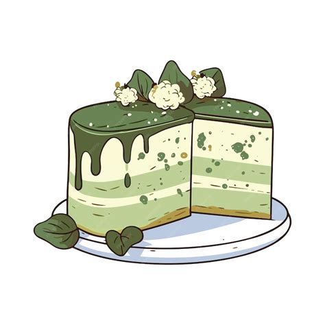 말차 케이크 클립 아트 일러스트 프리미엄 벡터