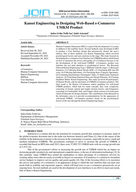 Pdf Kansei Engineering In Designing Web Based E Commerce Umkm Product