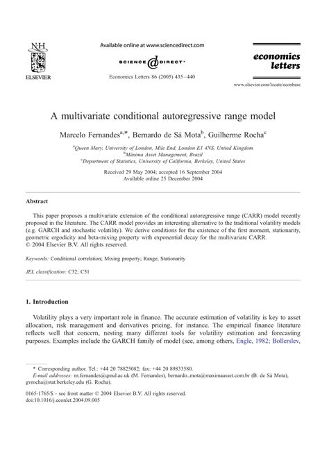 Pdf A Multivariate Conditional Autoregressive Range Model