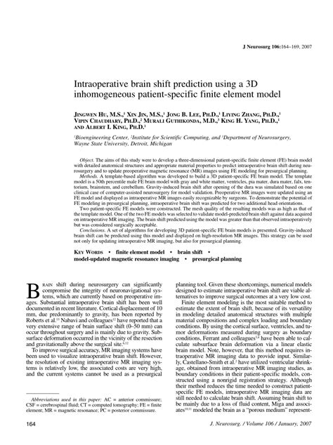 Pdf Intraoperative Brain Shift Prediction Using A 3d Inhomogeneous