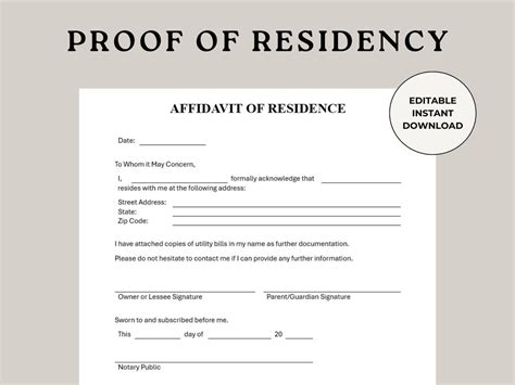 Proof Of Residency Proof Of Residence Notary Form Proof Letter