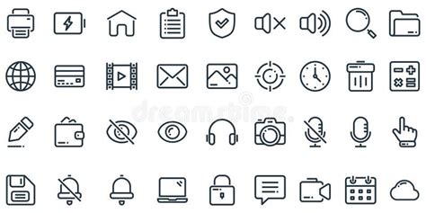 36 Essential Line Icons For Web And Mobile Ui Stock Illustration Illustration Of Design