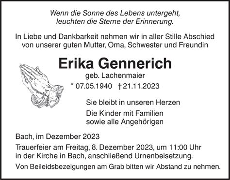 Traueranzeigen Von Erika Gennerich Südwest Presse Trauer