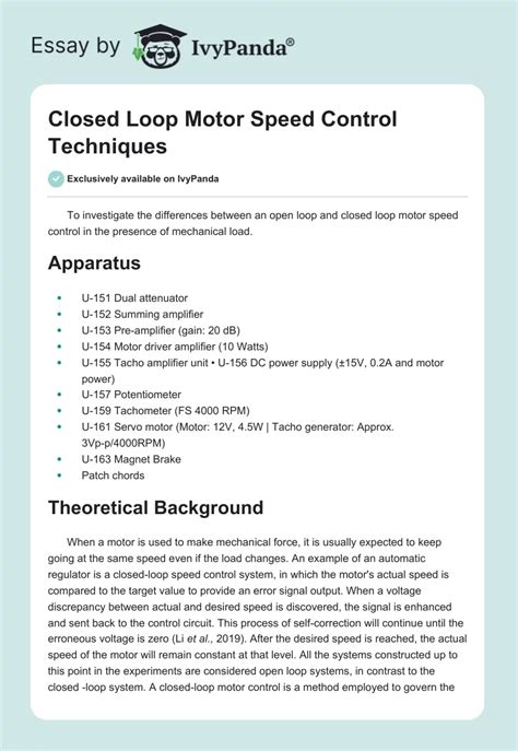 closed loop motor speed control techniques 1477 words essay example