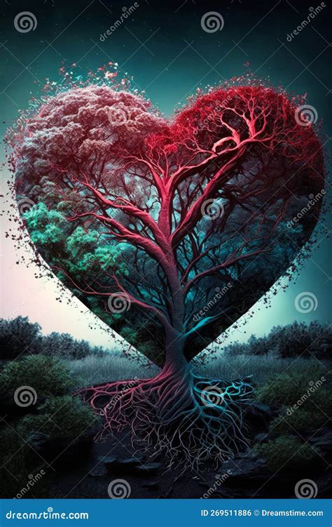 Heart Shaped Tree With Roots Growing Out Of It Generative AI Stock Illustration Illustration