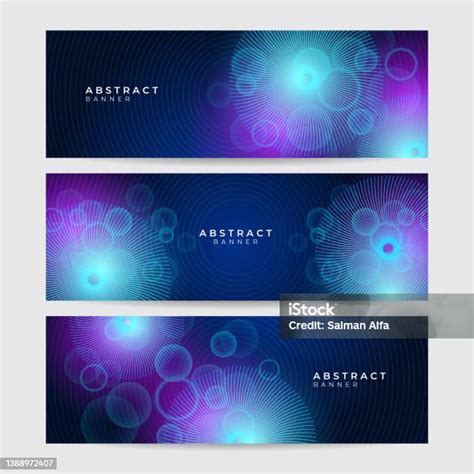추상 네온 스타일 블루 와이드 배너 디자인 배경 0명에 대한 스톡 벡터 아트 및 기타 이미지 0명 개념 개념과 주제 Istock