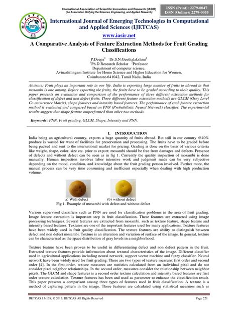 Pdf Comparative Analysis Of Feature Extraction Methods For Fruit