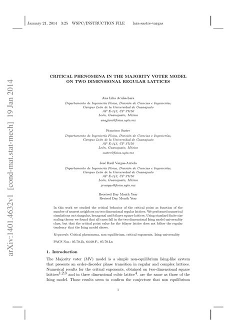 Pdf Critical Phenomena In The Majority Voter Model On Two Dimensional Regular Lattices