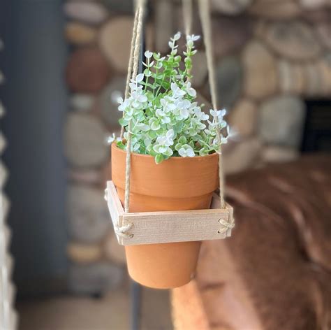 Wooden Hanging Plant Holder Planter Hanger With Hemp Cord Twine