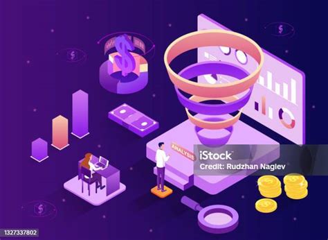 판매 유입경로 및 리드 생성 마케팅 전략 영업 파이프라인 관리 등측투영법에 대한 스톡 벡터 아트 및 기타 이미지 등측투영법