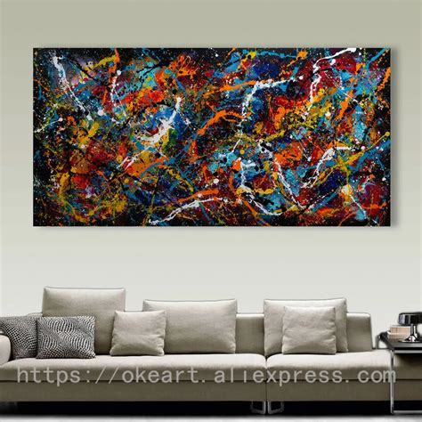Huge Wall Hanging Painting Spilled Color Style Original Abstract